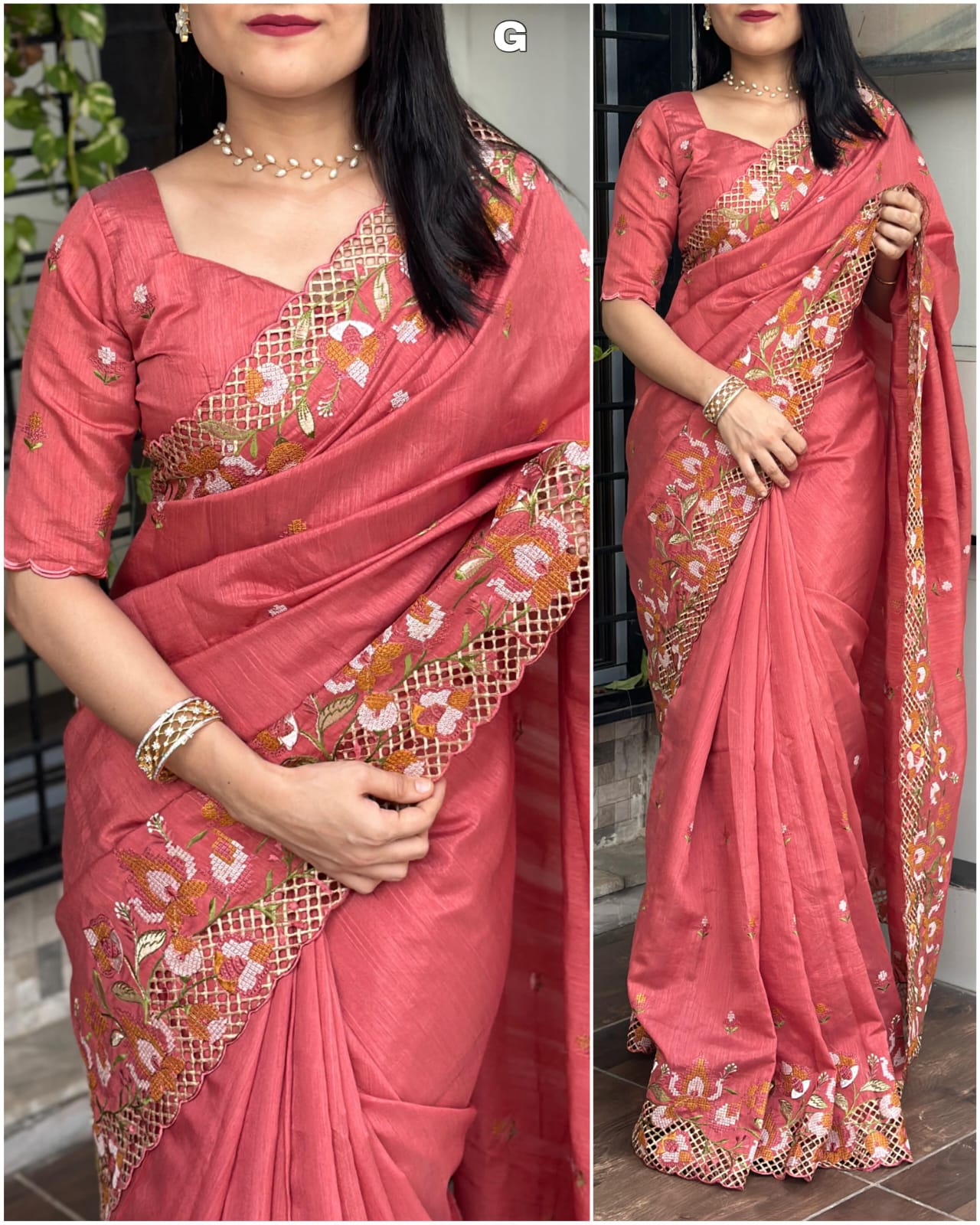 Gajri Color Visca Slub Silk Saree
